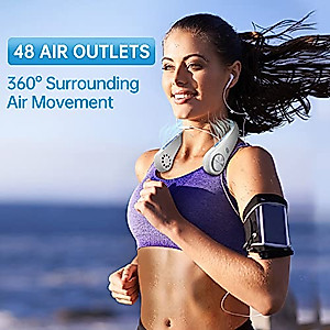 Yuzonc Portable Neck Fan, Personal Bladeless Fan, 4000 mAh Battery Operated USB Rechargeable Neck Fan, 3 speeds with 360° Cooling, Hands-Free Hanging Fan for Office, Travel, Outdoor Sports