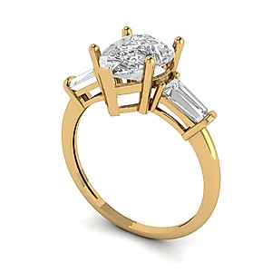 Clara Pucci 2.5 ct Pear Baguette cut 3 stone Solitaire Moissanite Designer Anniversary Bridal Engagement Ring 14k Yellow Gold