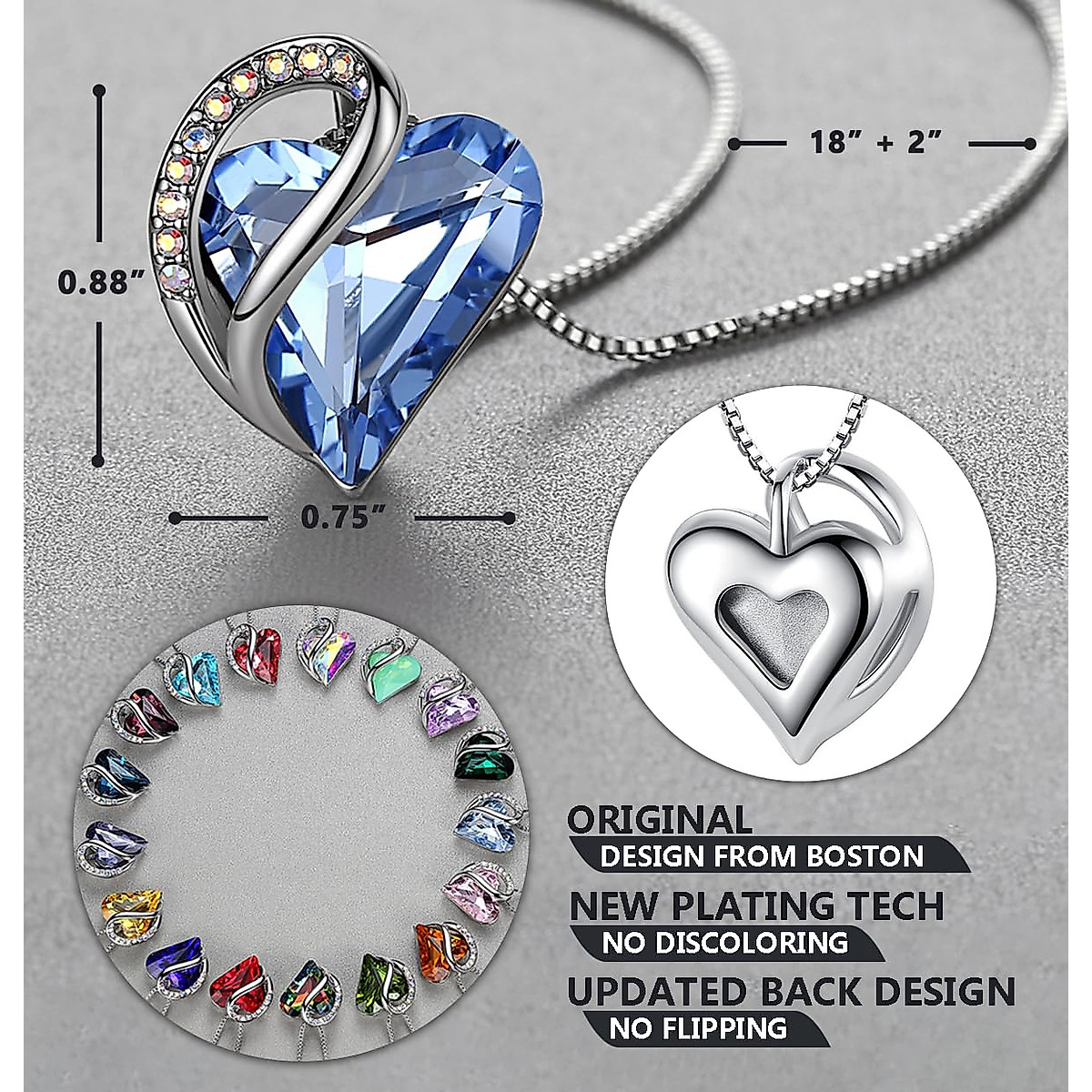 Leafael Necklaces for Women, Infinity Love Heart Pendant with Light Sapphire Blue Birthstone Crystal for March & December, Jewelry Gifts for Wife, Silver Plated 18 + 2 inch Chain, Her Mom's Birthday