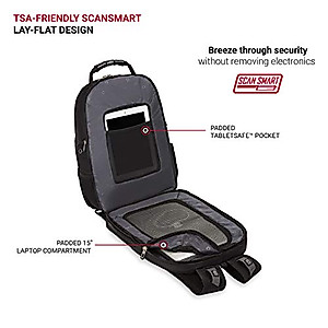 SwissGear 1270 ScanSmart Laptop Backpack | Fits Most 17 Inch Laptops and Tablets | TSA Friendly Backpack | Ideal for Work, Travel, School, College, and Commuting - Black