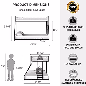 Bunk Bed Twin Over Full - LifeSky Metal Bunkbed Frame for Small Space Children's Bedroom Guest Room - Low Profile for Kids 6+