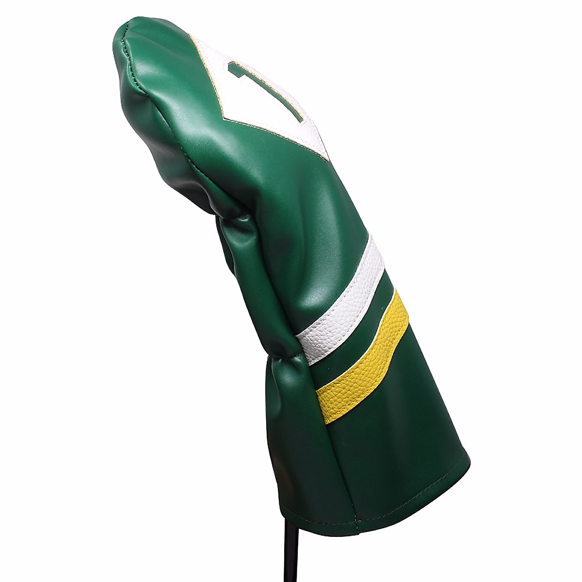 Majek Retro Golf Headcover Green White and Yellow Vintage Leather Style 1 Driver Head Cover Fits 460cc Drivers Classic Look