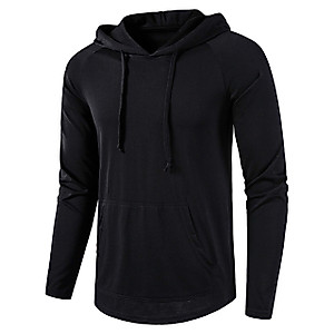SIR7 Men's Gym Workout Active Long Sleeve Pullover Lightweight Hoodie Casual Hooded Sweatshirts(Black Large)
