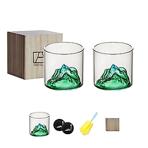 Mt. Fuji Rock Glass, Tumbler Glass, Set of 2, Chiri's Eyama Glass, Whiskey Glass, Beer Glass, Wedding, Father's Day, Mother's Day, Overseas Gift, Paulownia Box