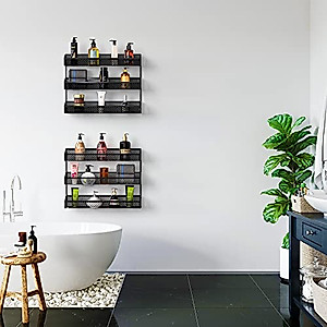 Kufutee 2 Pack Spice Rack Organizer, 3 Tier Wall Mounted Storage Rack Hanging Shelf for Kitchen Cabinet Cupboard Pantry Door Bathroom Shower Cosmetic,Black