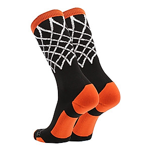 MadSportsStuff Crew Length Elite Basketball Socks with Net (Black/Orange, Medium)