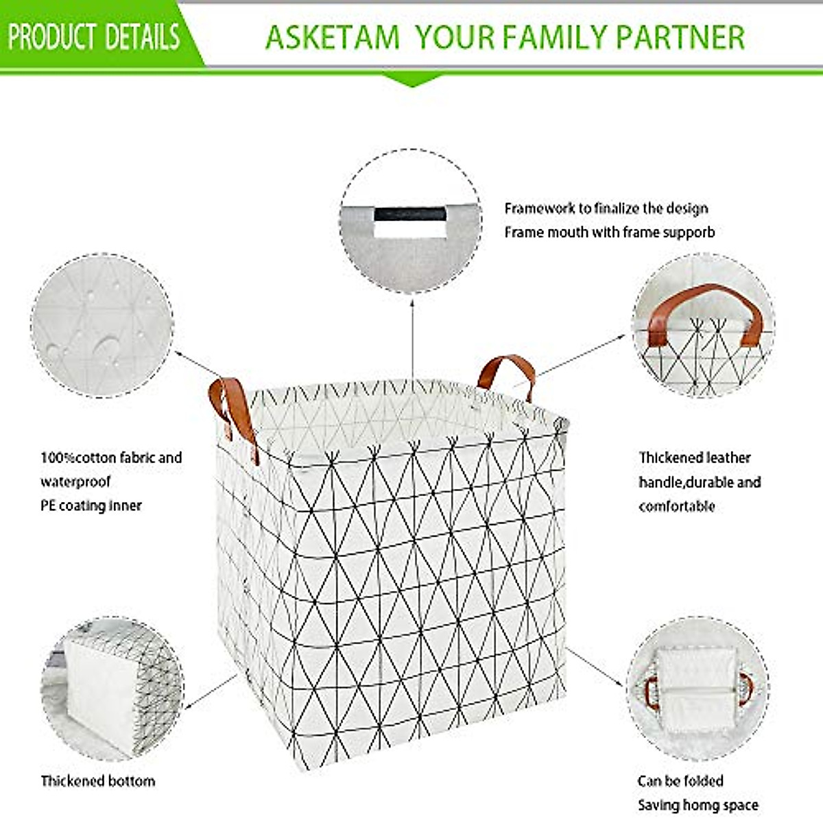 ASKETAM Square Canvas Collapsible Fabric Baby Toy Box Storage Bin Bedroom Decor Closet Kids Laundry Baskets Toy Organizer,Shelf Basket Nursery Storage,Gift Baskets(Geometric Rhombus)