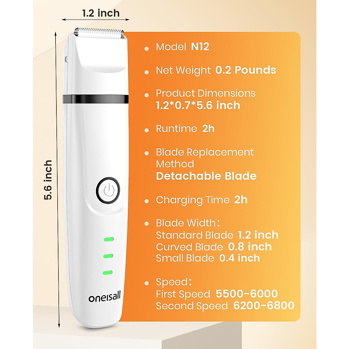 oneisall 2 Speed Paw Trimmer with 3 Blades, Rechargeable Cordless Cat Paw Trimmer Pet Paw Trimmer, Low Noise Cat Hair Trimmer for Dog Cat Pet's Hair Around Paws, Eyes, Ears, Face, Rump