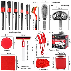DIYSELF 17-Piece Professional Car Detailing Kit, Detailing Brush Set, Car Interior Detailing Kit, Car Detailing Brushes for Auto Repair Shop, Home