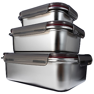 GC GENICOOK Stainless steel food storage containers leak proof & airtight lids for Kitchen,stainless steel bowl,meal prep lunch box,freezer and microwave safe,rectangular,reusable & stackable