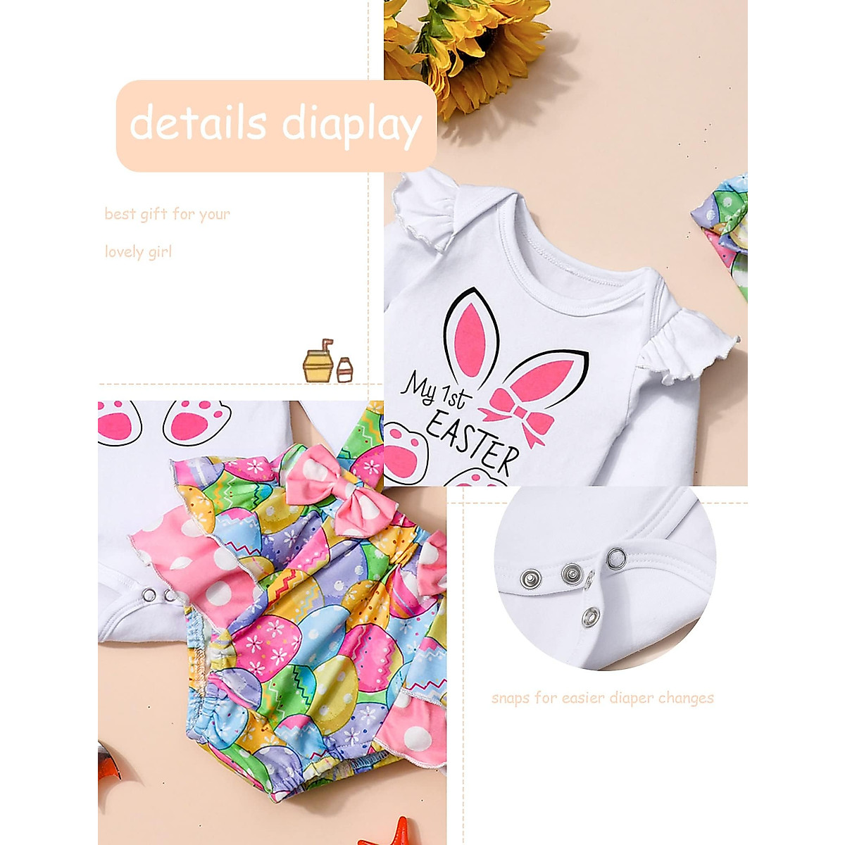 Von kilizo Easter Outfit Baby Girl My First Easter Baby Girl Outfit Bunny Print Long Sleeves Romper Baby Girl Easter Outfit Infant Easter Outfit Girl 0-3 Months