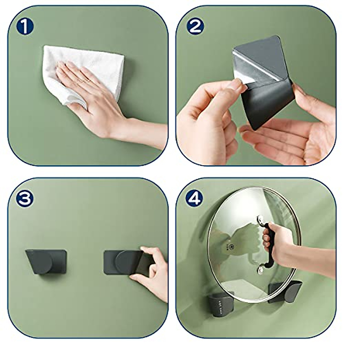 DOERDO 6 Pairs of Wall Mount Pot Lid Organizer, Cabinet Door Organizer Pot Hangers for Kitchen Wall Mount, Adjustable Lid Holder for Kitchen Wall (Dark Green)