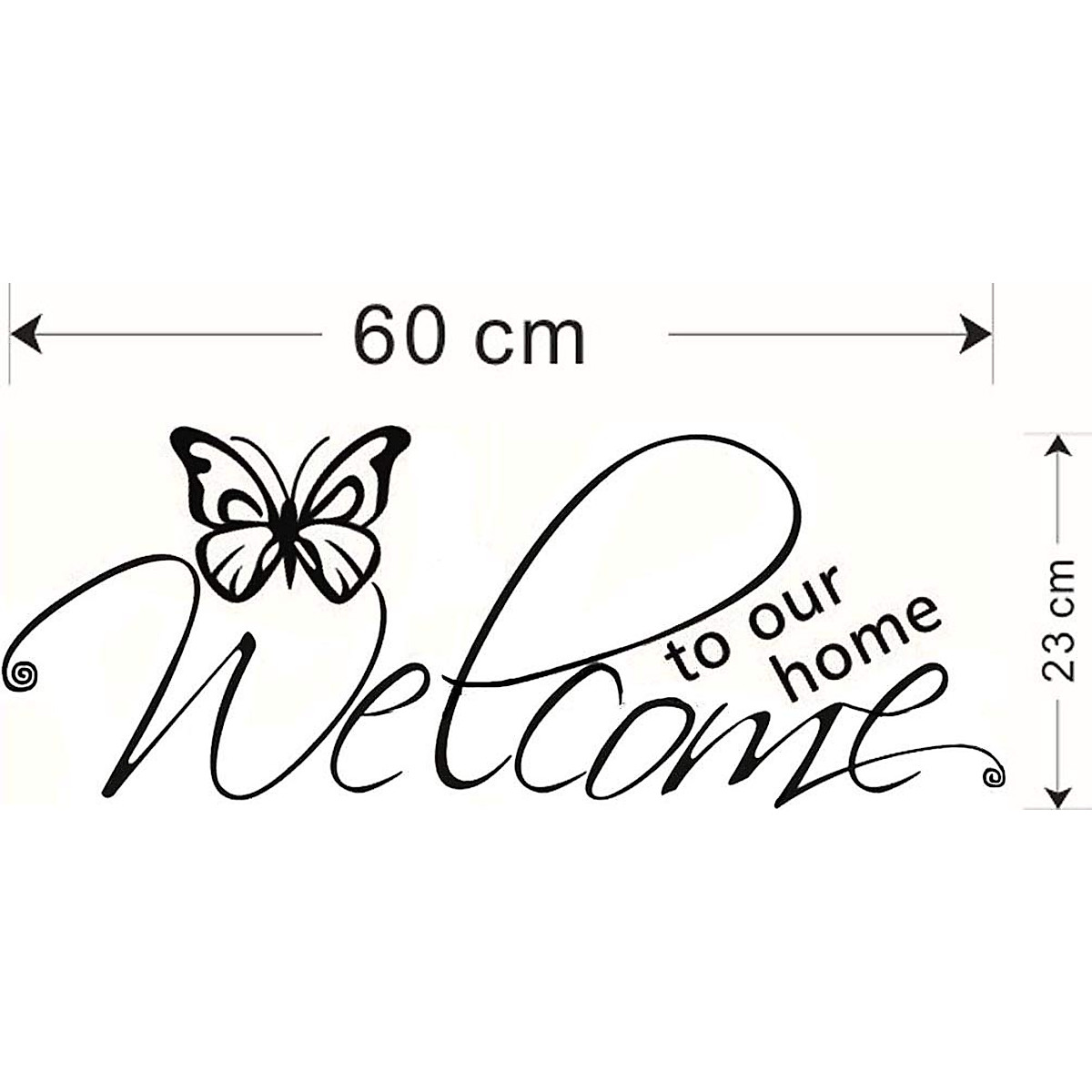 BIBITIME Flying Black Butterfly Saying Welcome to Our Home Front Door Sign Decal Vinyl Letters Quotes Stickers for Christmas Living Room Porch Garden,DIY 27.95" x 10.23"