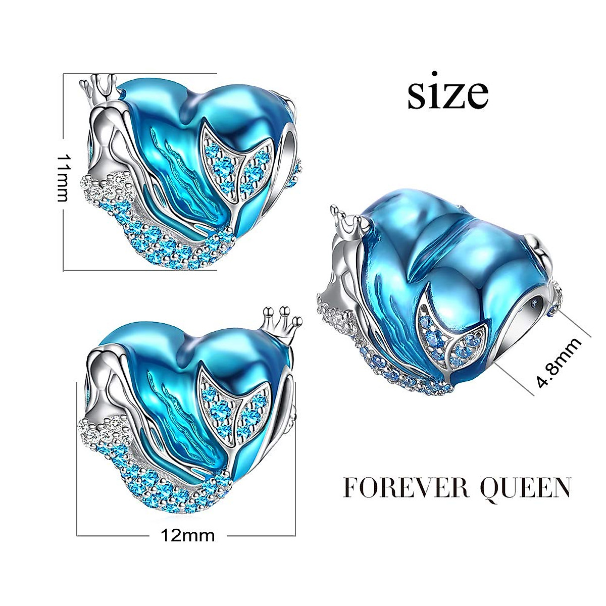 FOREVER QUEEN Mermaid Charms fit Charms Bracelet 925 Sterling Silver Charms Bead CZ Heart Shape Blue Enamel Bead Ocean Sea Charm for Snake Bracelets Necklace Women Girls Gift