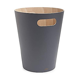 Umbra Woodrow, 2 Gallon Modern Wooden Trash Can Wastebasket or Recycling Bin for Home or Office, Dark Gray
