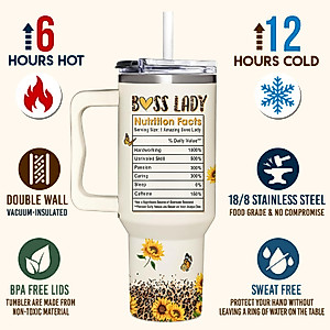 AT2Z GLOBAL Boss Lady Gifts For Women - Sunflower Gifts For Women Boss Day, Administrative Professional Day, Christmas - Thank You Gifts for Boss Lady, Manager - Boss Lady Tumbler 40oz with Handle