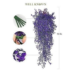 Artificial Hanging Plants 4 Pcs Large Faux Hanging Plant Outdoor Hanging Vine Faux Plant Wall Hanging Plants Artificial Decor Home Garden Yard(Purple)