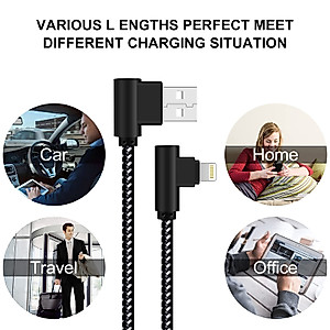 FOXSEA 3FT 90 Degree Lightning Cable MFi Certified Fast Charging Cord (Black&White) 3Pack