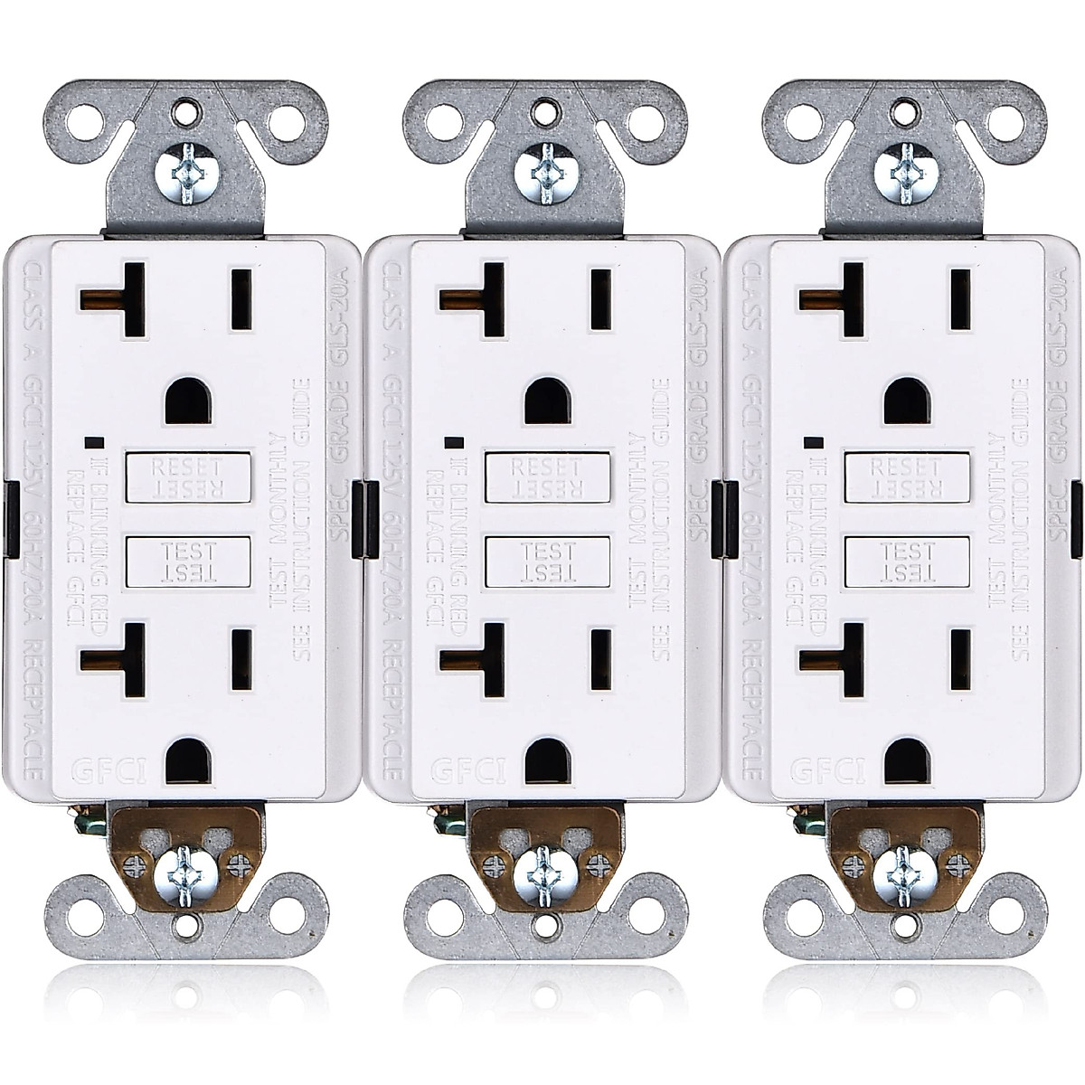 GFCI Outlet 20 Amp [3-Pack], Non-Tamper-Resistant GFI Duplex Receptacles with LED Indicator, Self-Test Ground Fault Circuit Interrupter, ETL Listed, White, 3 Piece