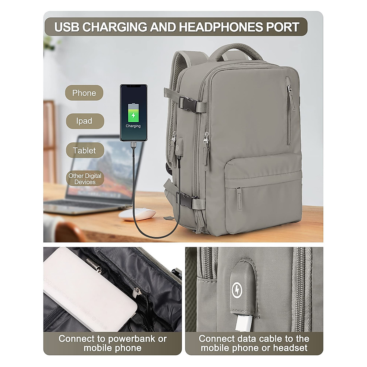 VGCUB Large Travel Backpack,Carry on Backpack for Women Men Airline Approved Gym Backpack Waterproof Business Laptop Daypack,White Brown