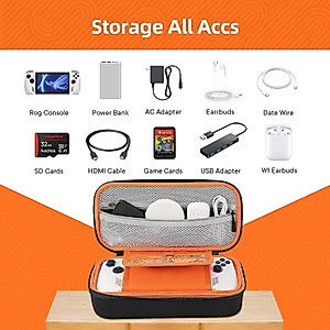 Gepicest Rog Ally Case Compatible with ASUS Rog Ally Handheld Console Gaming Accessories Carrying Bag Fit Original Charger Dock w/ Hard EVA Game Console Stand 2023 Traveling Storage Case-Orange Black