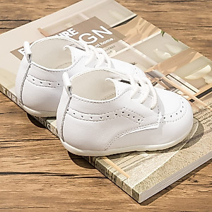 Sawimlgy Baby Boys Girls Premium Soft Leather Oxfords Dress Wedding Shoes Sturdy Rubber Sole Waterproof Lace Up Ankle Shoes Brogue Formal Loafers First Walker Newborn Infant Toddler Lazy Crib Shoes