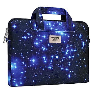 MOSISO Laptop Shoulder Bag Compatible with MacBook Air/Pro,13-13.3 inch Notebook,Compatible with MacBook Pro 14 inch 2023-2021 A2779 M2 A2442 M1,Starry Night Carrying Sleeve Case with Belt, Black