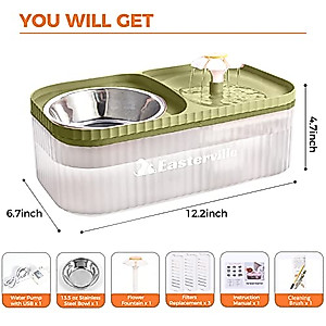 Easterville Cat Water Fountain and Food Bowl, Ultra Quiet Cat Drinking Fountains with 3 Filters, Pet Water Fountain, 3L/101oz Automatic Flower Fountain Pet Water Dispenser & Stainless Steel Bowl