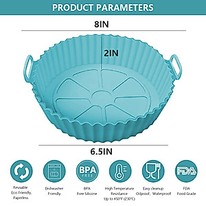 ACOHICE Air Fryer Silicone Pot,Reusable Air Fryer Liners,No Need to Clean the Air Fryer,Food Safe Air Fryer Accessories,8 Inch silicone air fryer basket(Top: 8" - Bottom: 6.96")(blue)