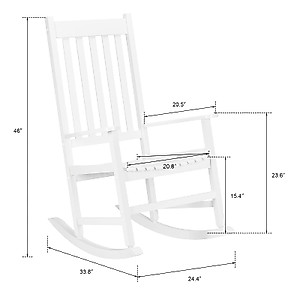 White Outdoor Rocking Chairs, Patio Rocking Chairs, Rocking Chair Wooden Frame Chair Indoor and Outdoor Rocker Porch Rocker for Garden Lawn Balcony Backyard and Patio Porch 24.41"L x 33.86"W x 46.06"H