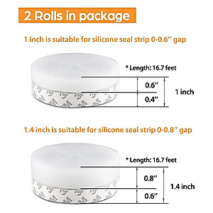 33.5 Ft Door Weather Stripping Door Seal Strip,Silicone Door Draft Stopper,Self Adhesive Shower Door Bottom Seal and Door Insulation Strip for Door Frame Windows and Glass Gaps (Transparent, 25+35mm)