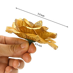 Youeon 100 Pcs Artificial Rose Flower Heads for Crafts, 3.5 Inch Faux Gold Flower Heads, Silk Rose Flowers Head in Bulk, Gold Roses Artificial Flowers for Centerpieces, Flower Wall, Wedding