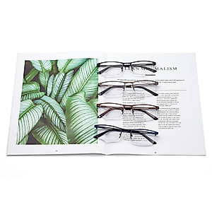 HIGHLIKE 4-Pack Blue Light Reading Glasses for Men, Metal Half Frame Readers Spring Hinge Clear Lens Eyeglasses with Pouches, Semi Rimless 2 Black 2 Gunmetal 2.0 x