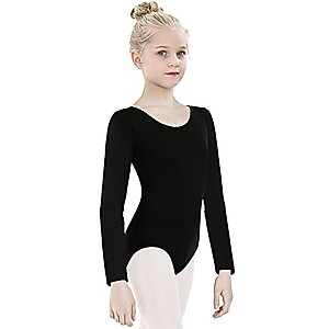tanzdunsje Girls Dance Leotard Long Sleeve Black Ballet Leotard Crisscross Straps Back Dance Top Gymnastics for Girl Toddler Women (Black, 130)