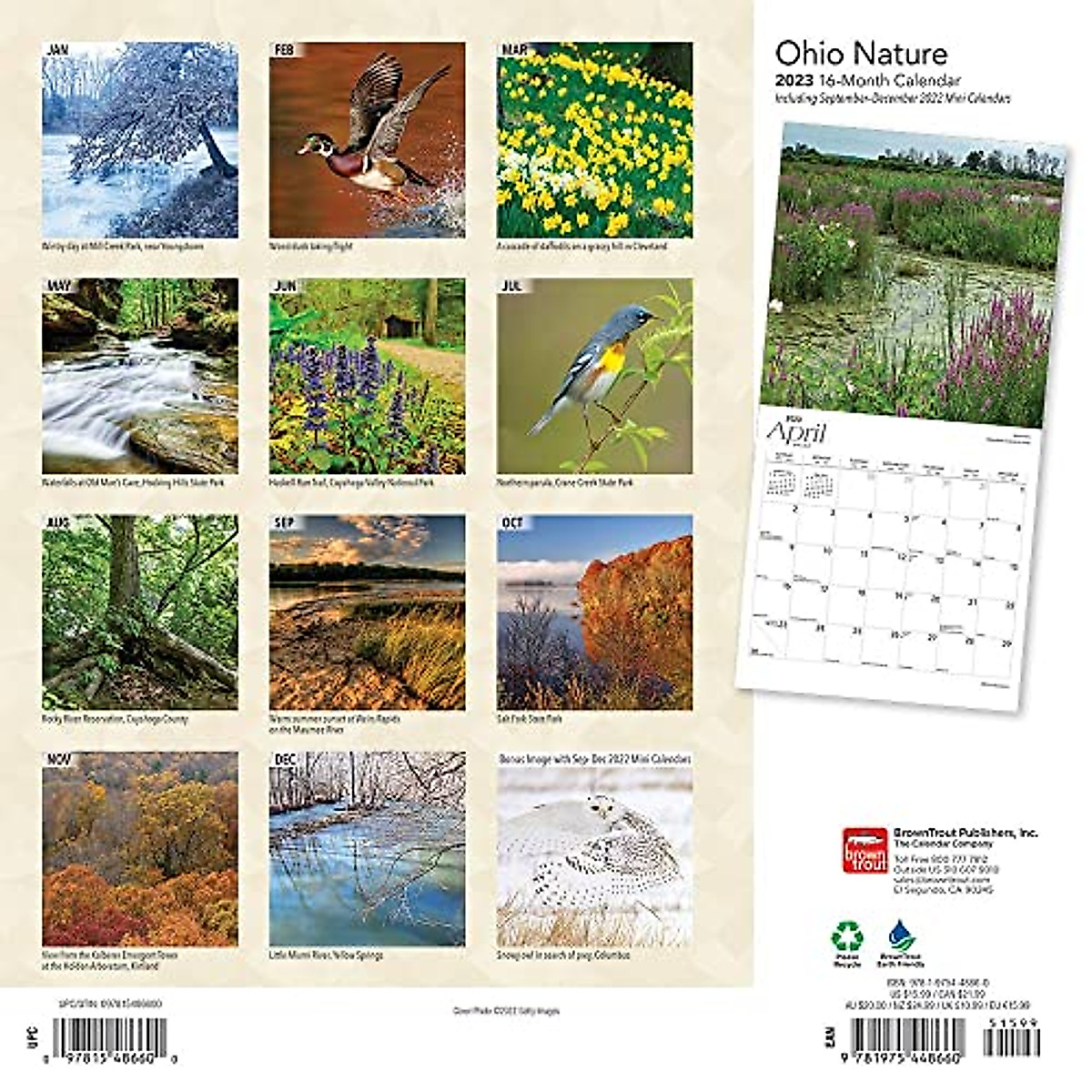 Ohio Nature | 2023 12 x 24 Inch Monthly Square Wall Calendar | Foil Stamped Cover | BrownTrout | USA United States of America Midwest State Nature