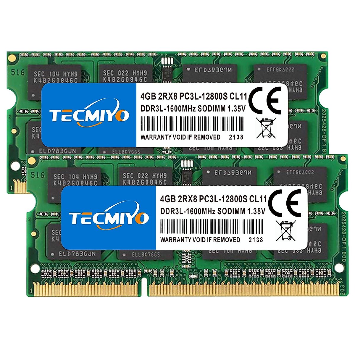 TECMIYO 8GB Kit (2 x 4GB) DDR3L-1600 SODIMM,DDR3 PC3-12800S/PC3L 1600MHz 12800 Ram 8 GB Non ECC Unbuffered 1.35V/1.5V CL11 204 Pin Sodimm Ram 2RX8 Dual Rank for Laptops Notebook Memory Upgrade