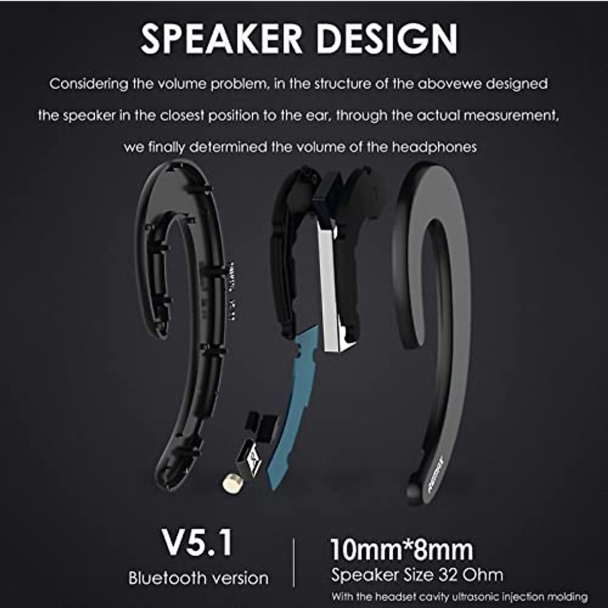 Open Ear Air Bone Conduction Headphones Wireless Single Earbud with Earhooks Bone Conducting Earphones Gym Sport Running Workout Ear Bud Comfortable Bluetooth Earpiece for Small Ear Canals Sliver