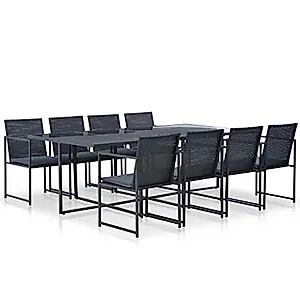 vidaXL Patio Dining Set with Cushions 9 Pieces Garden Courtyard Poolside Furniture Dinner Tables and Chairs with Pads Poly Rattan Black