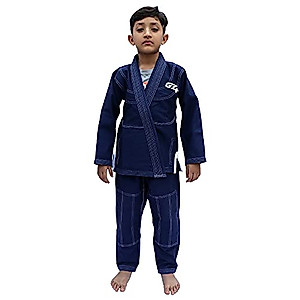 G4 VISION BJJ Kids Jiu Jitsu Gi, Brazilian Jiu Jitsu Uniform, Children Grappling Preshrunk Kimonos Lightweight White Belt (Blue, K0000)