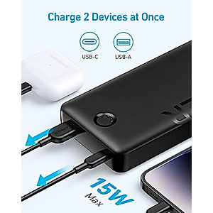Anker Portable Charger, 20,000mAh Power Bank, Battery Pack with 2-Port, 15W High-Speed Charging for iPhone 15/15 Plus/15 Pro/15 Pro Max, 14/13/12 Series, Samsung Galaxy, and More (Black)