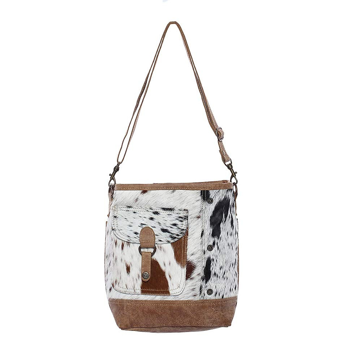 Genuine Hair-On Cowhide Leather Crossbody Bag with Front Pocket