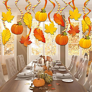 WEEPA 24 Pieces Fall Pumpkin Hanging Swirls Maple Leaves Swirls Decorations Fall Thanksgiving Ceiling Hanging Decorations for Home Autumn Thanksgiving Harvest Decor Party Supplies (Maple)