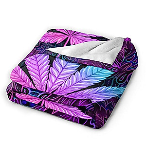 Gaseekry Blanket Colourful Weed Leaves Fleece Flannel Throw Blankets for Couch Bed Sofa Car,Cozy Soft Blanket Throw Queen King Full Size for Kids Women Adults 80 inchX60 inch, Black