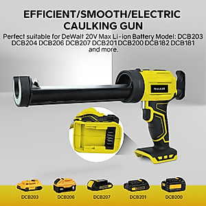 Cordless Caulking Gun for DeWALT 20V Battery, Electric Caulk Adhesive Gun with 450lm LED Light, 4 Adjustable Speeds, Drip-free Caulk Gun, 10oz/300ml Caulking Tool for Filling, Sealing(No Battery)