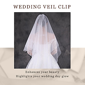 YAEISM Pearl Edge Wedding Veil 2 Tier Beaded Bridal Veils Fingertip Length White Veil Double Layer Pearl Veil with Comb Gorgeous Bachelorette Veil for Bride