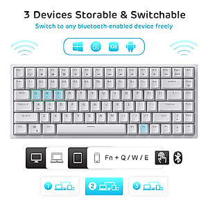 RK ROYAL KLUDGE RK84 Wireless Blue Backlit 75% Triple Mode BT5.0/2.4G/USB-C Hot Swappable Mechanical Keyboard, 84 Keys Tenkeyless Mechanical Keyboard w/Programmable Software, Blue Switch