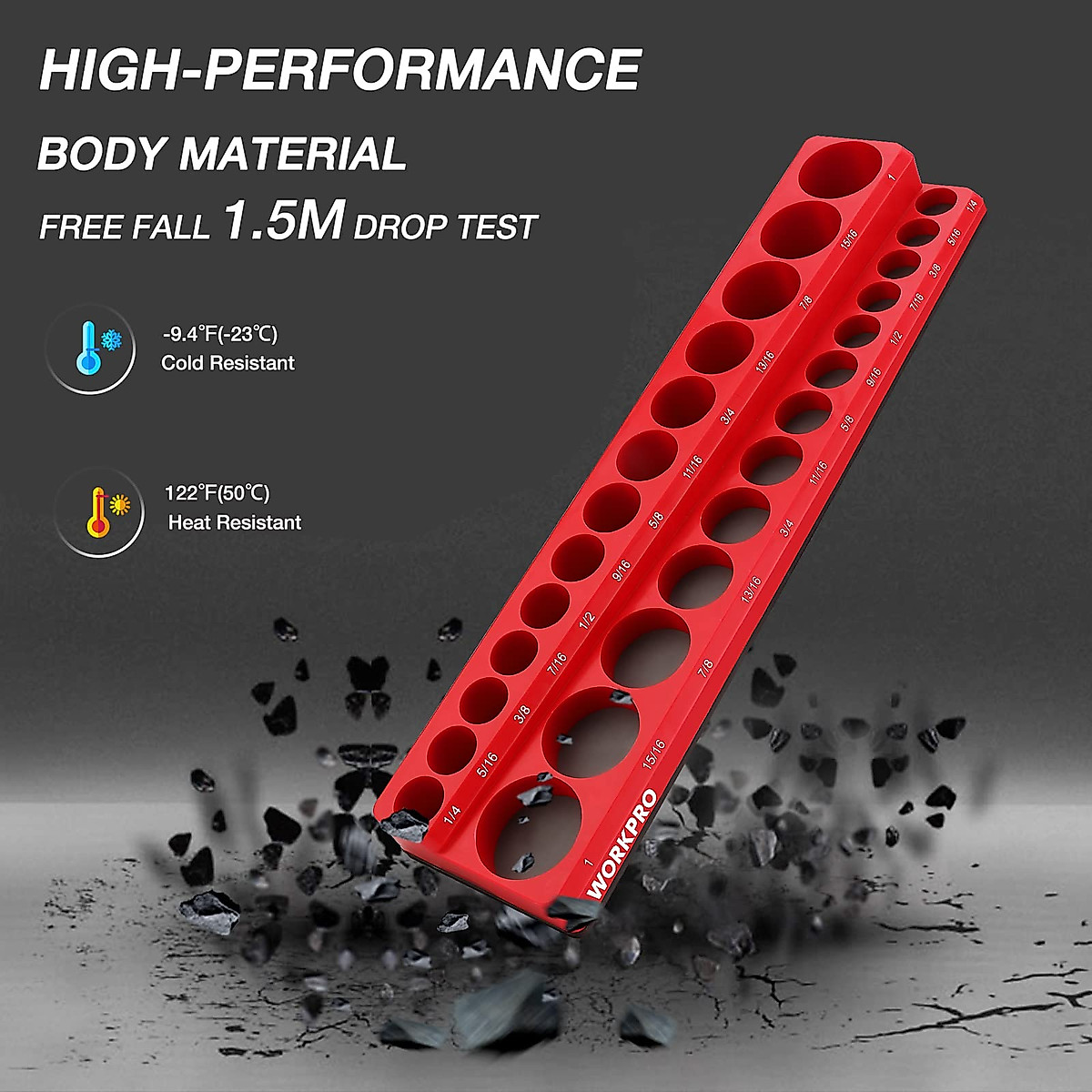 WORKPRO 3/8-inch Magnetic Socket Organizer Set, 2-Piece SAE & Metric Socket Holders, Holds 56 Standard and Deep Sockets for Tool Box, Tool Carts (Sockets Not Included)