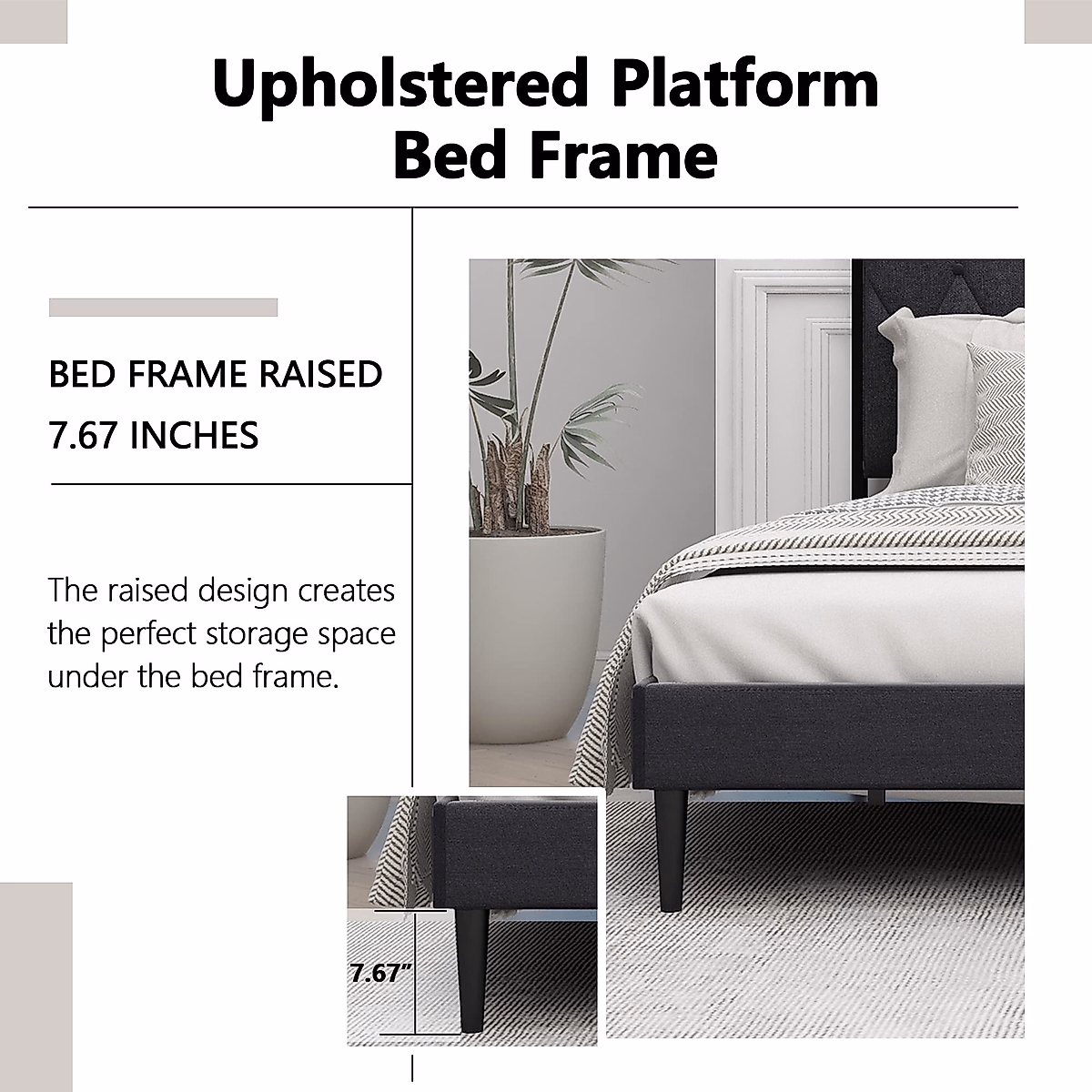 AGARTT Upholstered Platform Full Size Bed Frame with Headboard Premium Stable Wood Slat Support No Box Spring Required Black