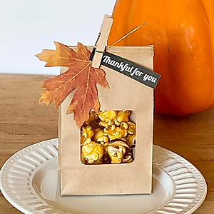BRMARKET Small Square Window Kraft Paper Bags | 3.3 x 5.5 x 2 Inches Treat Cookie Bags with Tin Tie Closure | 50 Pcs (Disposable, Single Layer Paper, Kraft Brown)