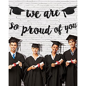 2 PCS 2022 Graduation Photo Banner Black Glittery Congrats Grad We are So Proud of You Garland Graduation Party Decorations Supplies